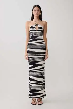 Meshki Ashtin Cross Front Knit Maxi Dress - Linear Shift Print