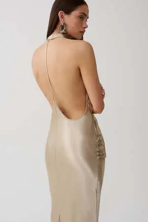Meshki Peyton V Neck Satin Maxi Dress