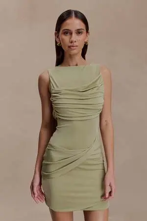 Meshki Henley Slinky Drape Mini Dress - Sage