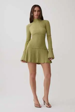 Meshki Adena Pointelle Knit Mini Dress - Olive