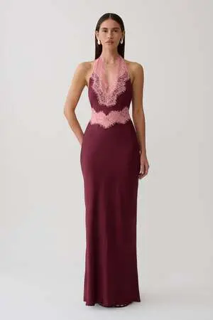 Meshki Louise Satin And Lace Maxi Dress - Red