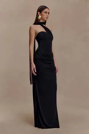 Meshki Mattea Slinky And Mesh Maxi Dress With Scarf