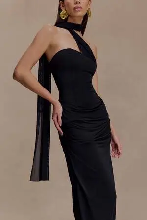 Meshki Mattea Slinky And Mesh Maxi Dress With Scarf