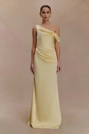 Meshki Dalia Off Shoulder Satin Maxi Dress - Lemon