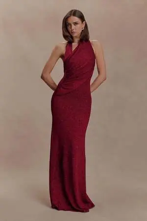 Meshki Elma Lurex Knit Halter Maxi Dress - Plum