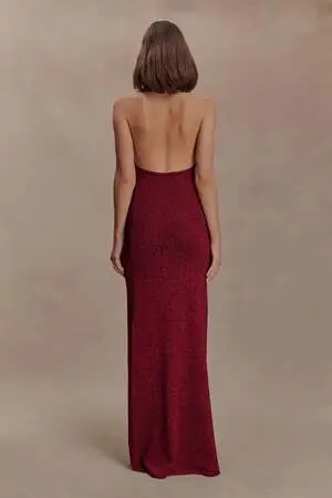 Meshki Elma Lurex Knit Halter Maxi Dress - Plum