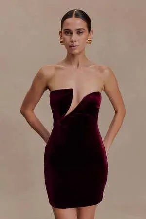 Meshki Paulina Velvet Strapless Mini Dress - Wine