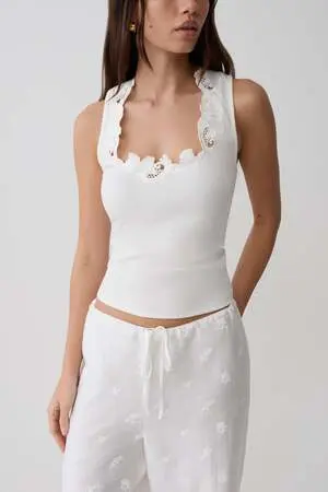 Meshki Vianna Broderie Ribbed Tank Top