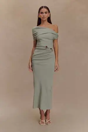 Meshki Kendra Scuba Jersey Midi Dress With Hardware - Sage