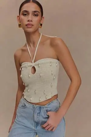 Meshki Aletta Knit Pearl Halter Top