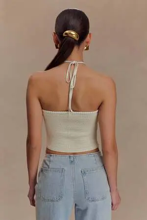 Meshki Aletta Knit Pearl Halter Top