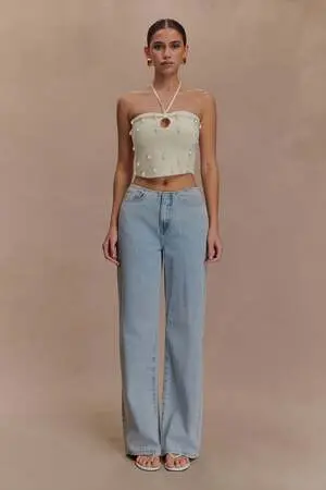 Meshki Aletta Knit Pearl Halter Top