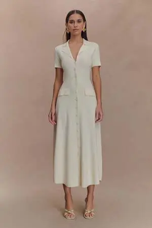 Meshki Pearson Short Sleeve Knit Midi Dress - Ivory