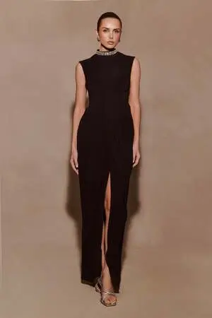 Meshki Elisa Diamante Neck Maxi Dress - Black