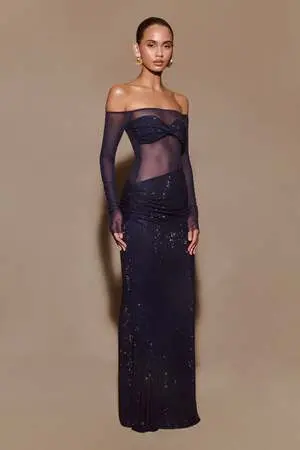 Meshki Nash Diamante Off Shoulder Maxi Dress