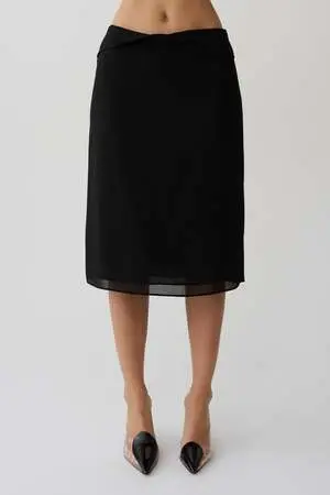 Meshki Amelia Chiffon Midi Skirt - Black