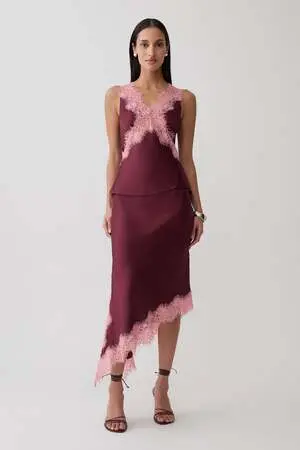 Meshki Amber Satin And Lace Midi Skirt - Red