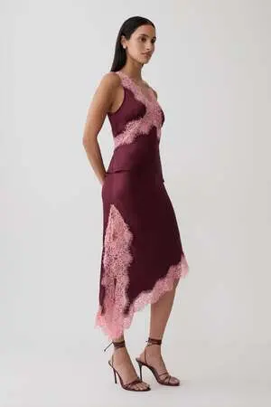 Meshki Amber Satin And Lace Midi Skirt