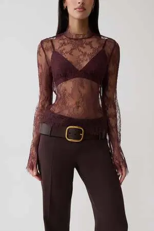 Meshki Alizette High Neck Long Sleeve Lace Top
