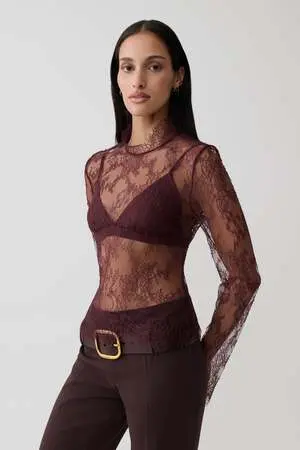 Meshki Alizette High Neck Long Sleeve Lace Top