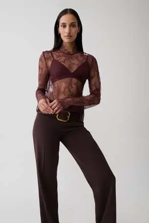 Meshki Alizette High Neck Long Sleeve Lace Top