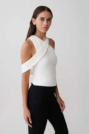 Meshki Sable Crossover Crepe Halter Top