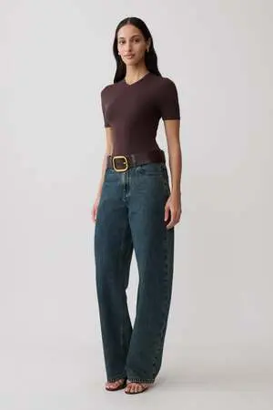 Meshki Janelle High V Neck Short Sleeve Top