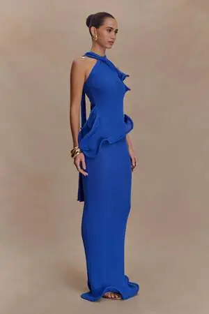 Meshki Caprice Halter Knit Maxi Dress - Cobalt