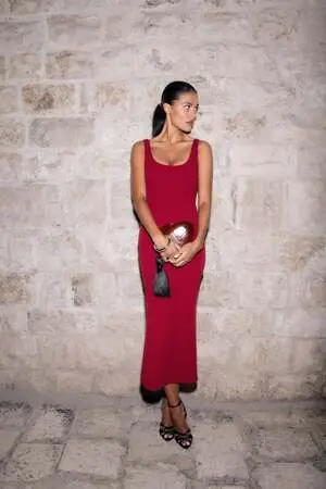 Meshki Allyra Scoop Stretch Crepe Midi Dress - Red