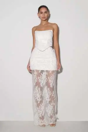 Meshki Camille Beaded Satin And Lace Corset Top - Ivory