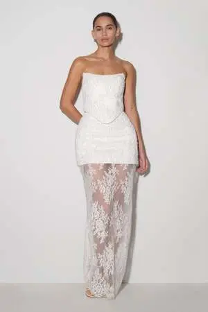 Meshki Camille Beaded Satin And Lace Corset Top