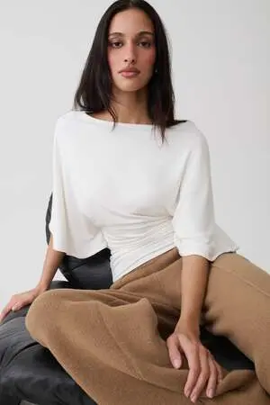 Meshki Sila Modal Batwing Short Sleeve Top - White
