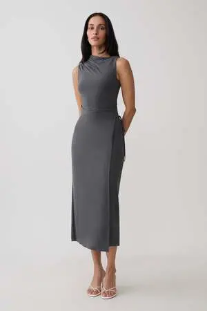 Meshki Euphemia Cupro Midi Wrap Dress - Grey