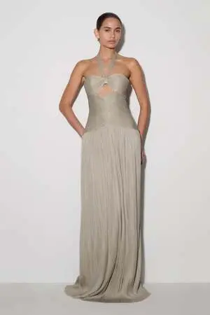 Meshki Juliette Pleated Chiffon Maxi Dress - Silver