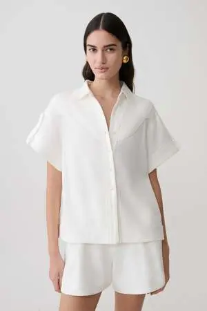 Meshki Selena Linen Short Sleeve Shirt - White