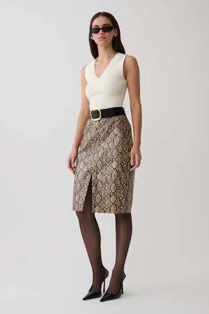 Meshki Alexis Faux Leather Midi Skirt