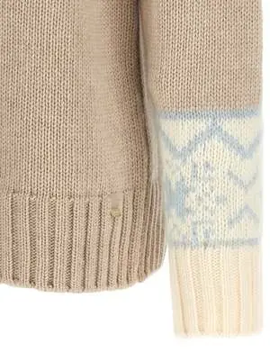 Herno Wool And Cashmere Sweater With Intarsia - Cream