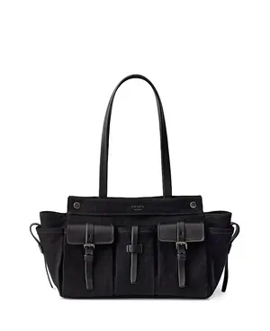 Prada Route Large Canvas And Leather Tote Bag - Black