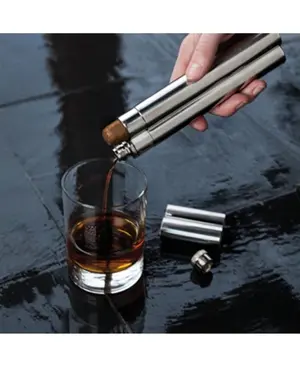 VISKI Cigar Holder And Flask In Stainless Steel