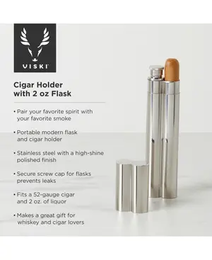 VISKI Cigar Holder And Flask In Stainless Steel