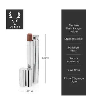 VISKI Cigar Holder And Flask In Stainless Steel