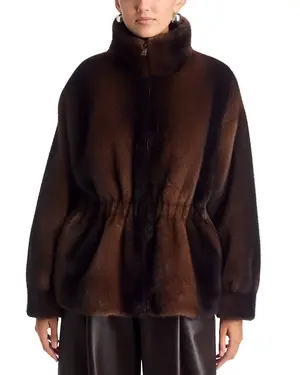 DUCIE Kai Faux Fur Zip Front Jacket - Chesnut