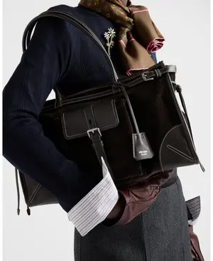 Prada Bonnie Large Corduroy And Leather Handbag