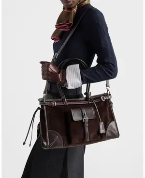 Prada Bonnie Large Corduroy And Leather Handbag
