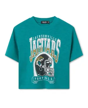 Junk Food Clothing Jacksonville Jaguars Helmet Mock Neck Crop Tee - Teal