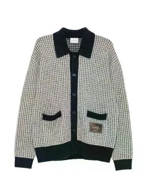 Drole De Monsieur Waffle-knit Logo-patch Cardigan - Neutrals