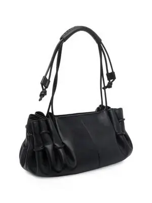 Hereu Arta Ruched Leather Shoulder Bag - Black