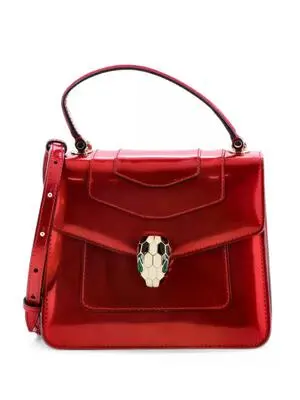 BVLGARI Serpenti Top Handle Bag Patent Small Satchel - Red