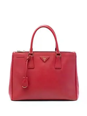 Prada 2010-2026 Medium Saffiano Lux Galleria Double Zip Tote Satchel - Red