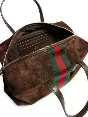 Gucci Small Boston Web Suede Tote Bag